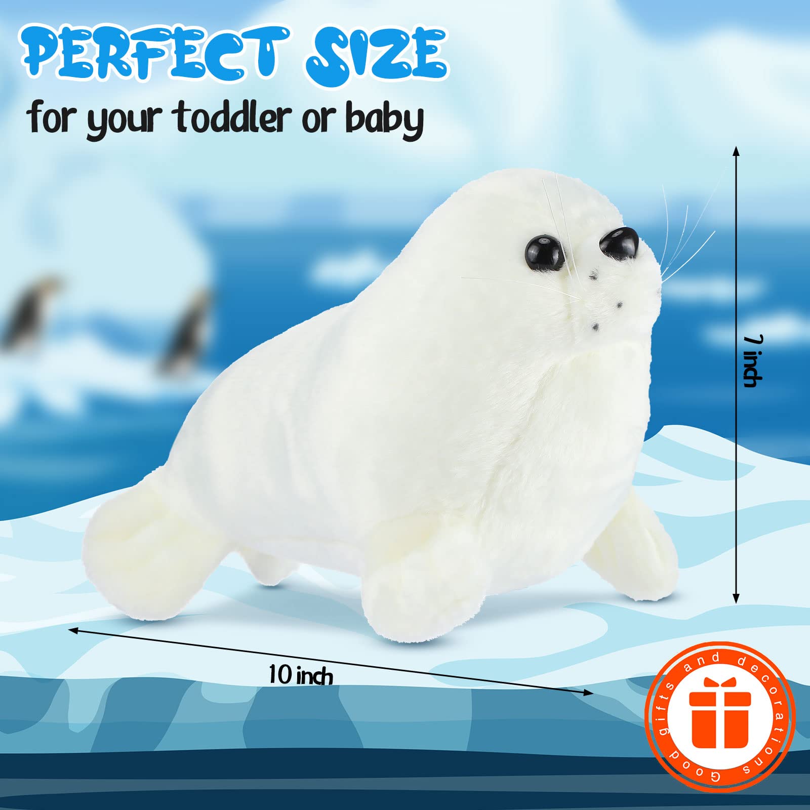 Sosation 4 Pcs White Seal Stuffed Animal Plush Seal Toy Stuffed Chubby Seal Animal Dolls Cute White Seal Pillows Gifts for Boy Girls Babies Toddlers Birthday Gifts, 10 Inch