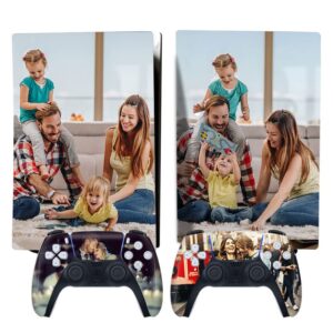 personalized custom skin for ps5 console controller with photos pictures customized vinyl sticker decal cover compatible with playstation 5(disc version)