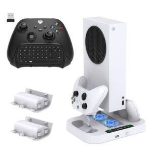 keyboard for xbox series x/s controller, for xbox one/s/controller gamepad and upgraded vertical cooling stand with suction cooling fan and dual controller charger station for xbox series s