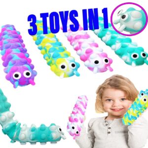 KINIA Squidopop Pop It Baby Toddler Suction Bath Toys Child Fidget Sensory Toy Caterpillar Animal Fidgets (4 Pack, Pop It Squidopop)