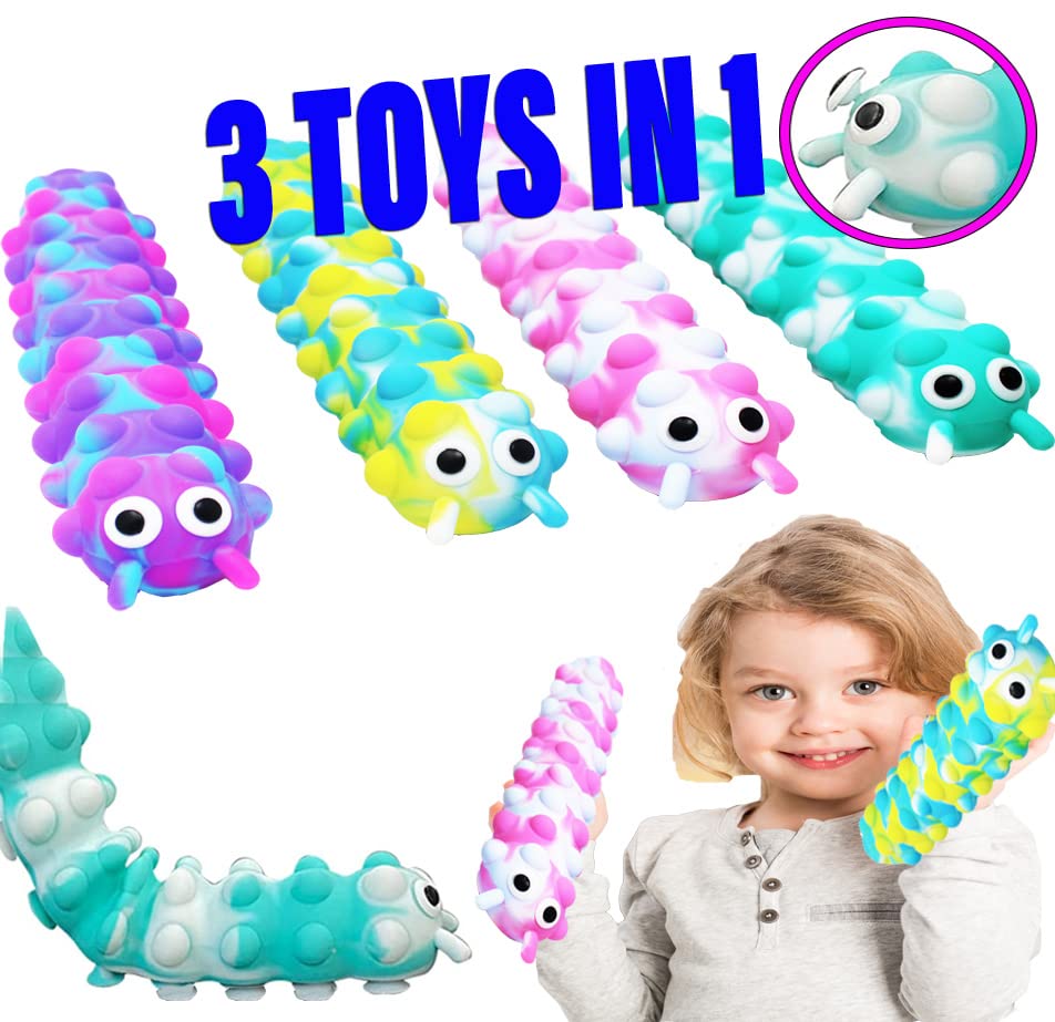 KINIA Squidopop Pop It Baby Toddler Suction Bath Toys Child Fidget Sensory Toy Caterpillar Animal Fidgets (4 Pack, Pop It Squidopop)