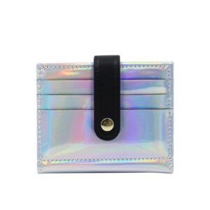 rarityus women shiny wallet holographic bifold leather small card holder coin change wallet clutch purse