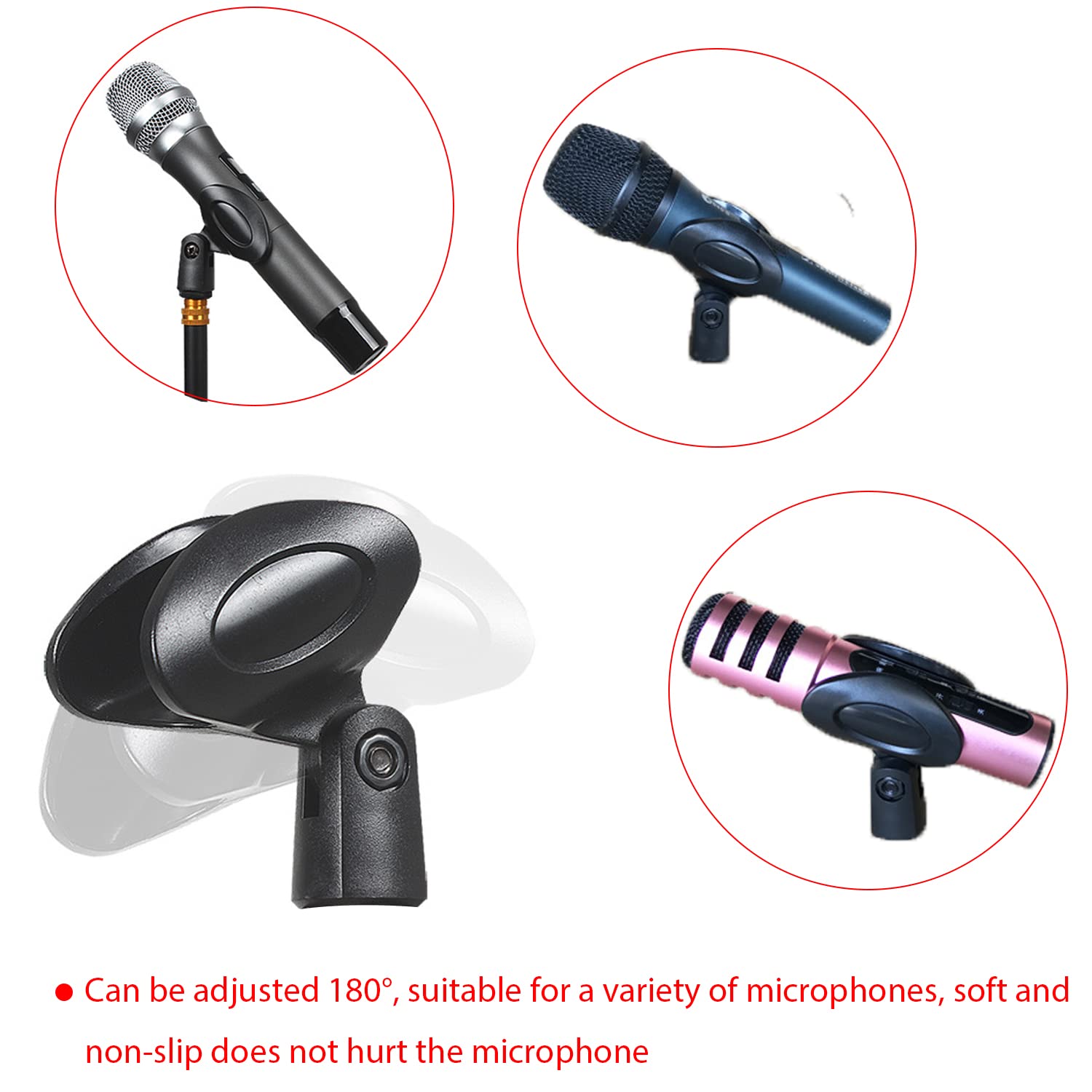 LGEGE Microphone Clips for Stands,Universal Wireless Mic Clip Holder with 5/8 to 3/8 Microphone Adapter,Knob Adjustable 180 DegreeS (U 2Pcs) (W214)