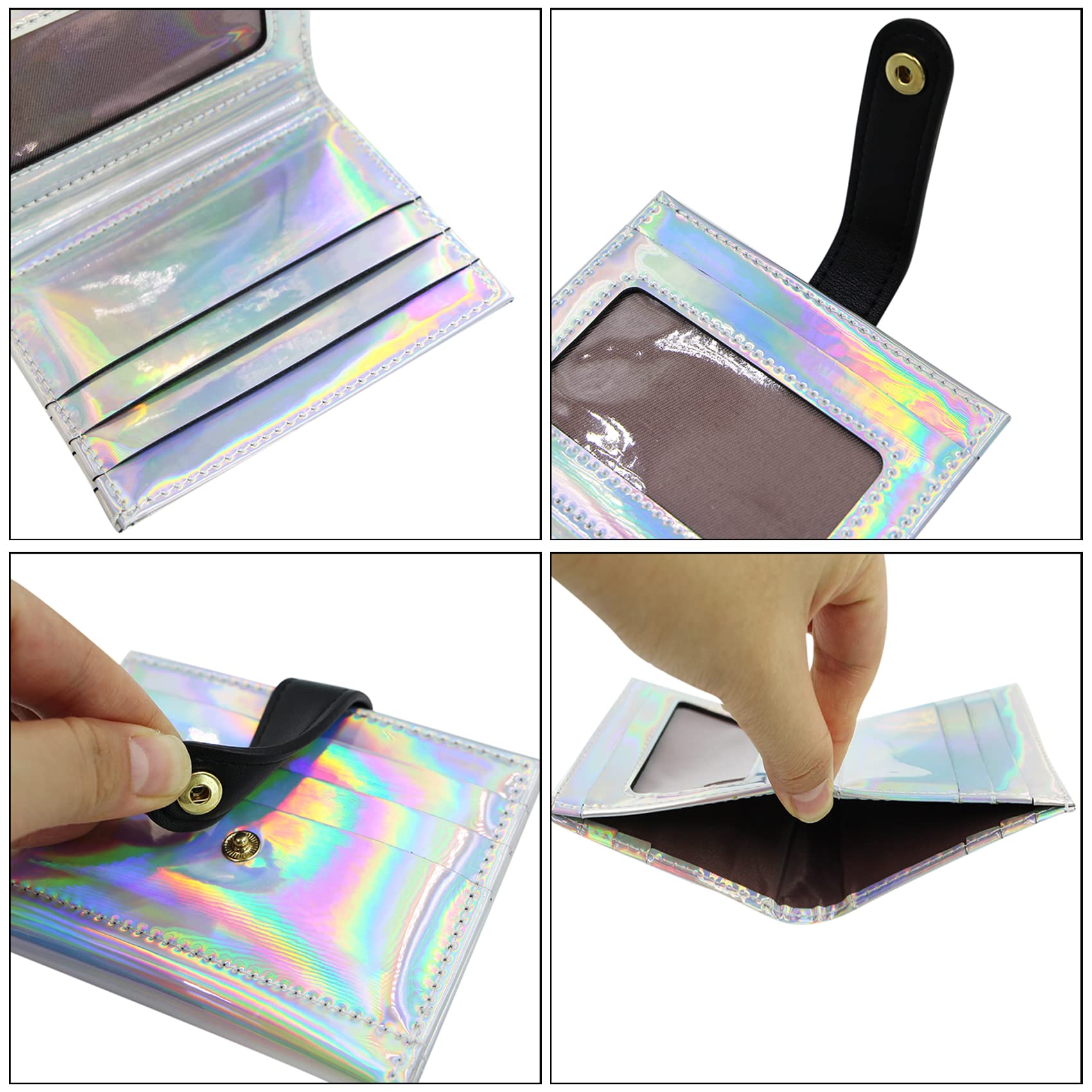 RARITYUS Women Shiny Wallet Holographic Bifold Leather Small Card Holder Coin Change Wallet Clutch Purse