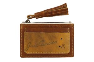 fielders choice goods zip tassel wallet - coin purse card holder, made with vintage baseball glove leather - fc goods