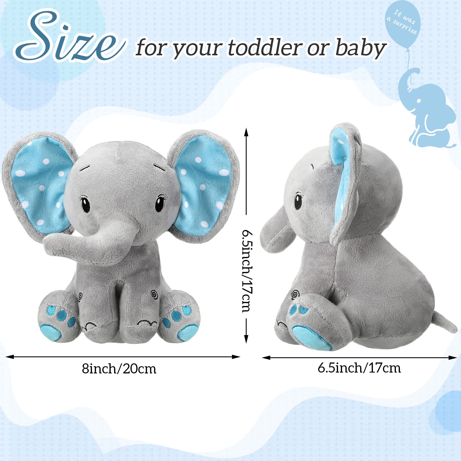 Zomiboo 3 Pieces Elephant Stuffed Animal 8 Inch Baby Stuffed Elephant Animal Plush Toy Gift Baby Girl Boys Bed Decor (Cute Style)