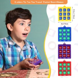 4 Pcs Travel Tic Tac Toe 2 x 2 x 0.4 Inch Mini Board Game Toys Portable Tic Tac Game Toy Retro Mini Games for Kids Red Blue Purple Yellow Pocket Board Games for Party Birthday Favors Classroom Prizes