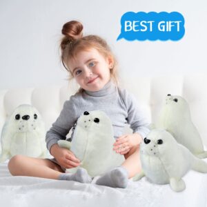 Sosation 4 Pcs White Seal Stuffed Animal Plush Seal Toy Stuffed Chubby Seal Animal Dolls Cute White Seal Pillows Gifts for Boy Girls Babies Toddlers Birthday Gifts, 10 Inch