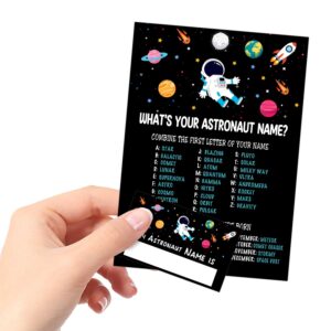 What is Your Astronaut Name Game, Game Sign and 30 Cards, Astronaut Birthday Party Sign for Boys and Girls, Holiday Activity, Kids Astronaut Activity Cards, Astronaut Activity Decoration Supplies