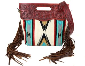 american darling aztec cross body with red tooled leather adbg247redleather, white