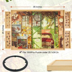 ALL4JIG 1500 Piece Rotating Puzzle Board with Drawers and Cover,26"x35"Portable Wooden Jigsaw Puzzle Table for Adults Portable,Lazy Susan Spinning Puzzle Boards Birthday Gift for mom