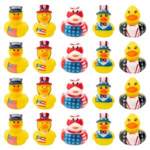 haooryx 20pcs patriotic rubber duckies toys, novelty funny squeeze ducks holiday patriotic party supplies red blue white bathtub duck toys baby shower float ducky school goodie bag filler class reward