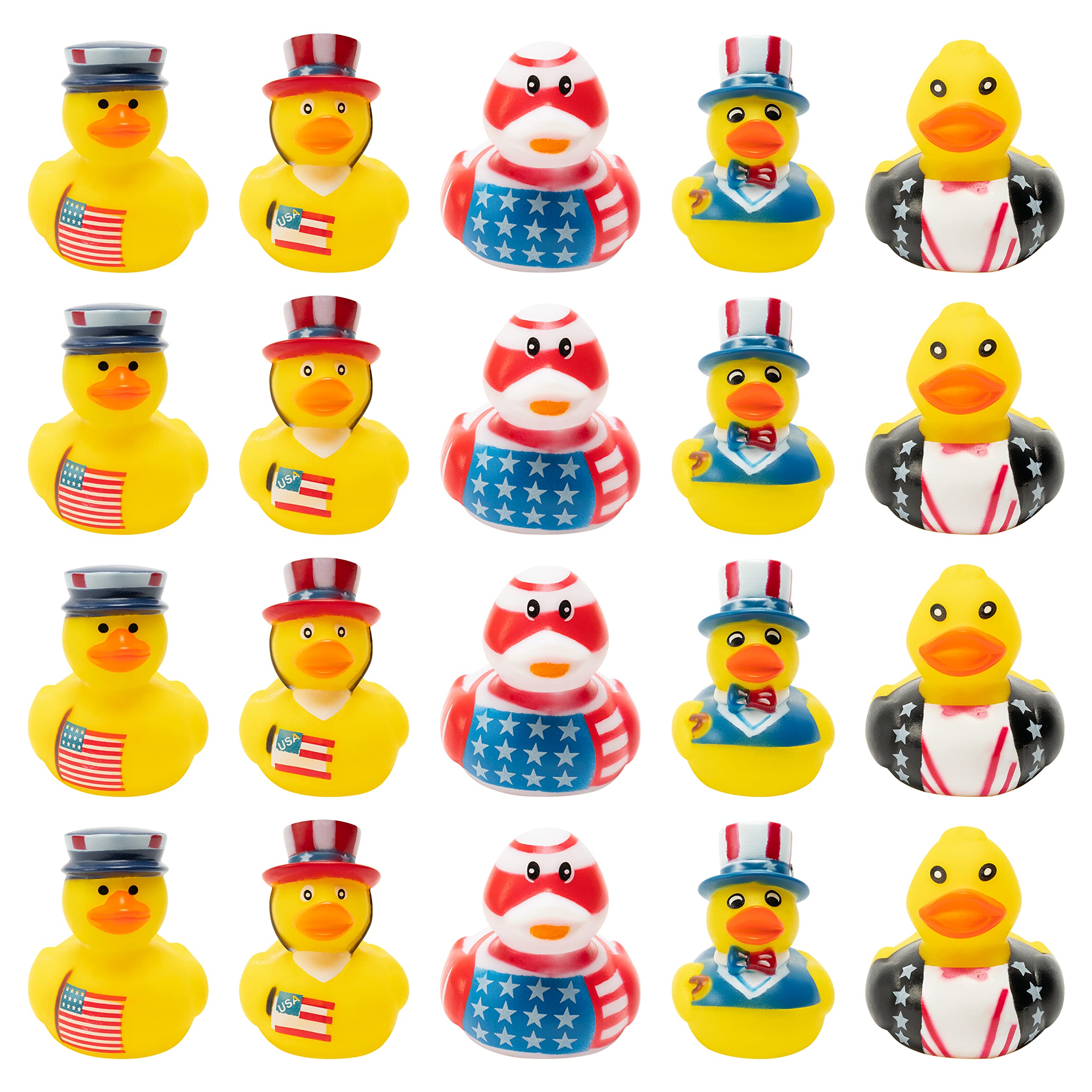 Haooryx 20Pcs Patriotic Rubber Duckies Toys, Novelty Funny Squeeze Ducks Holiday Patriotic Party Supplies Red Blue White Bathtub Duck Toys Baby Shower Float Ducky School Goodie Bag Filler Class Reward