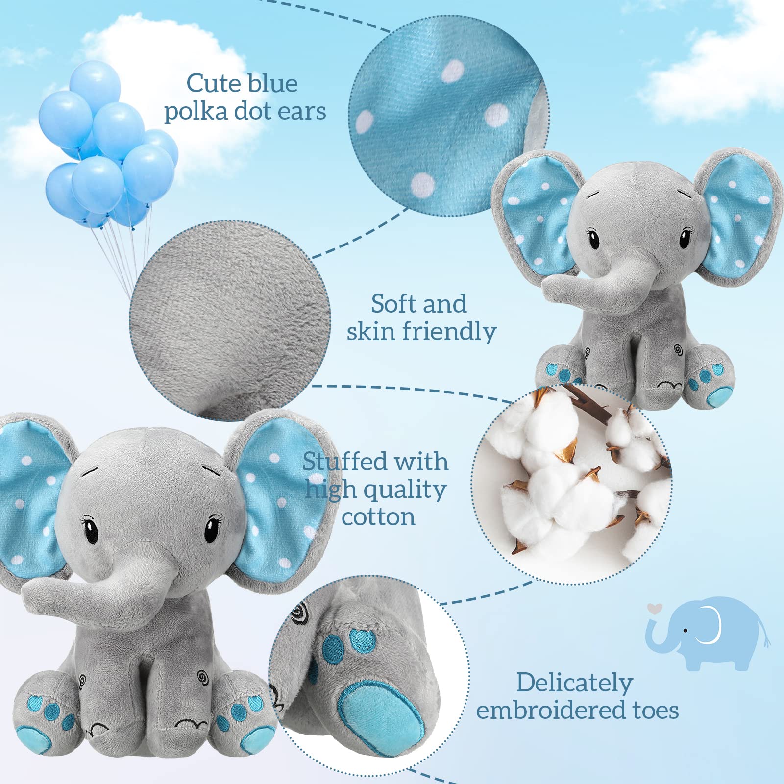 Zomiboo 3 Pieces Elephant Stuffed Animal 8 Inch Baby Stuffed Elephant Animal Plush Toy Gift Baby Girl Boys Bed Decor (Cute Style)