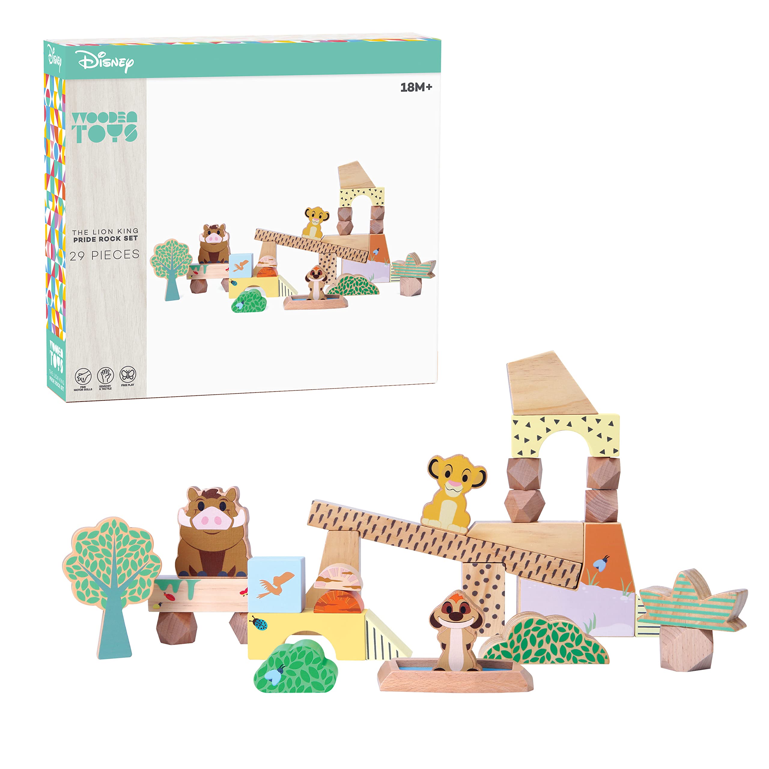 Just Play Disney Wooden Toys The Lion King Pride Rock Building Blocks Set, Officially Licensed Kids Toys for Ages 18 Month