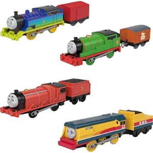 thomas & friends thomas, percy, james & rebecca train engine set - set of 4 motorized toy train engines for preschool kids ages 3 years & older