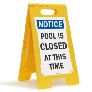 smartsign 25 x 12 inch “notice - pool is closed at this time” two-sided standing floor sign, portable a-frame, easy grip handle, plastic, multicolor, made in usa