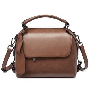 foxlover small leather crossbody bags for women ladies shoulder bag top handle mini handbag and purse (brown)