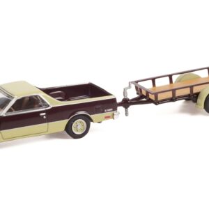 1984 Chevy El Camino Conquista Maroon Metallic and Beige with Utility Trailer Hitch & Tow Series 24 1/64 Diecast Model Car by Greenlight 32240 B