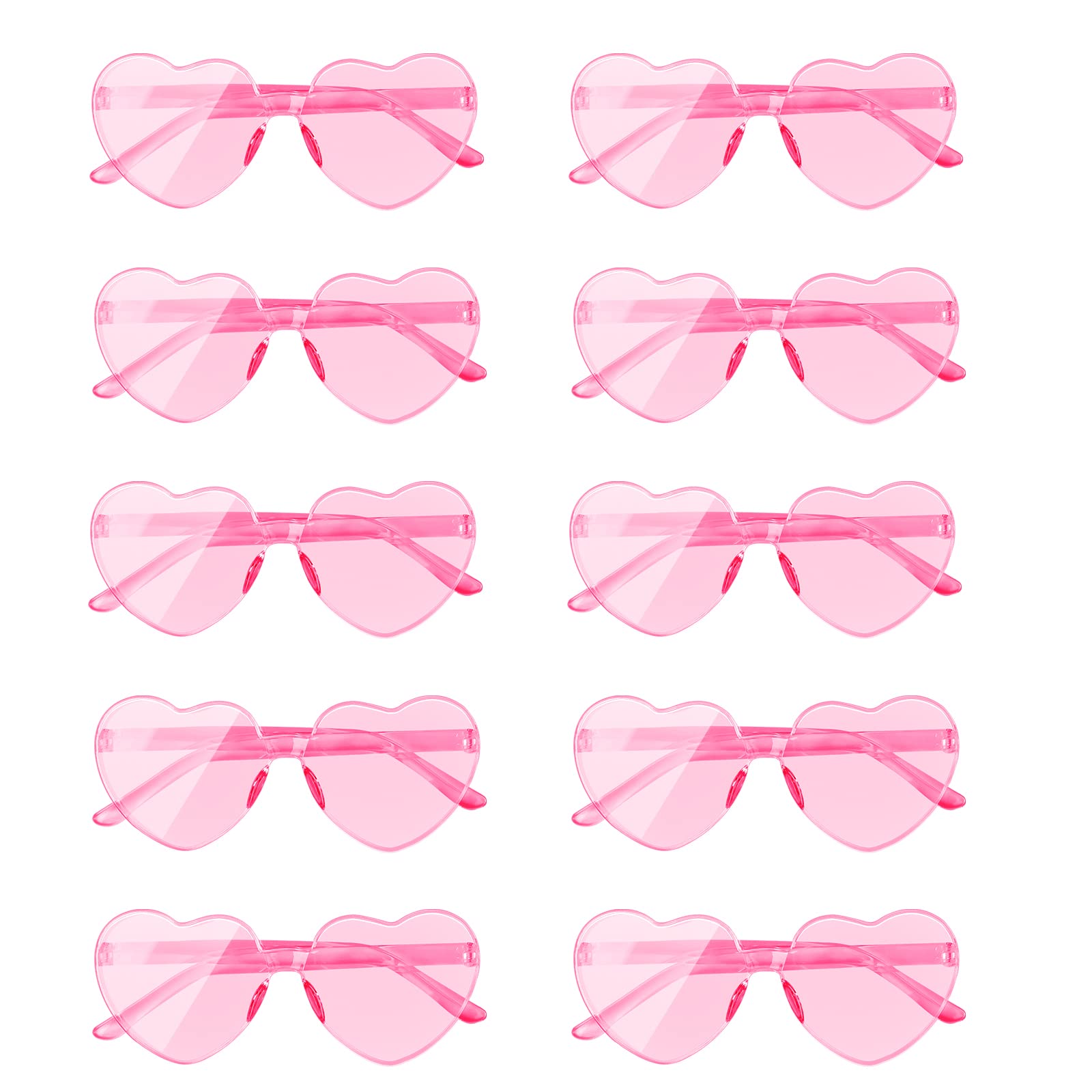 AEAHALY 10 Pairs Pink Heart Sunglasses Bulk for Women and Kids, Rimless Heart Shaped Sunglasses Bulk Women, Pink Heart Glasses Effect Bachelorette Bride Party Favor