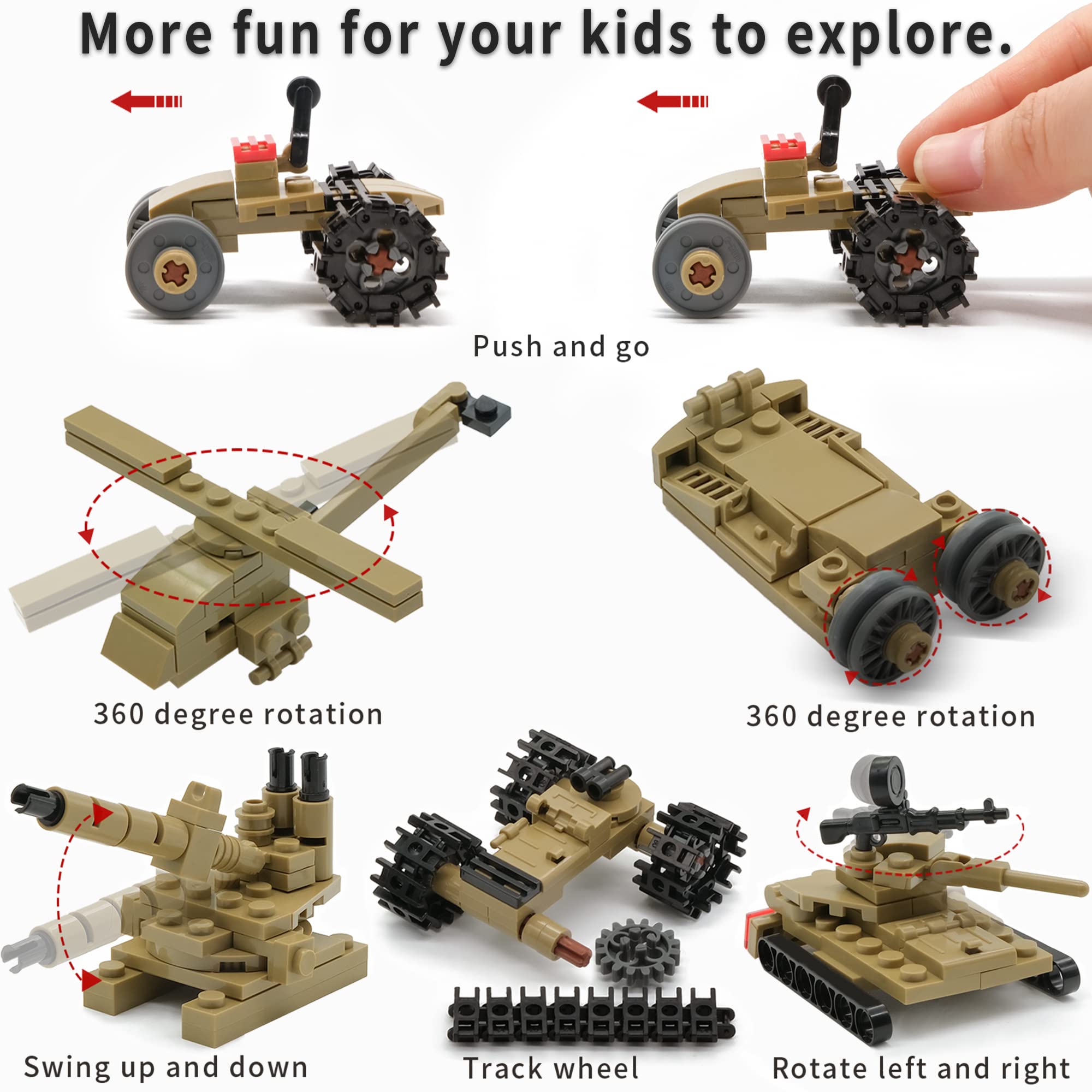 Army Tank Toy Building Blocks Set Compatible with Lego, Create a Armored Tank or 16 Small Military Models, with Toy Soldiers, Great Army Men Toys Gifts for Boys Kids and Teens Age 6+ Year Old