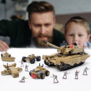 Army Tank Toy Building Blocks Set Compatible with Lego, Create a Armored Tank or 16 Small Military Models, with Toy Soldiers, Great Army Men Toys Gifts for Boys Kids and Teens Age 6+ Year Old