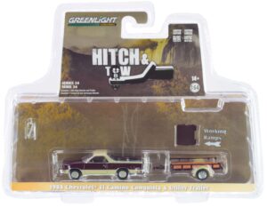 1984 chevy el camino conquista maroon metallic and beige with utility trailer hitch & tow series 24 1/64 diecast model car by greenlight 32240 b