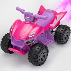 tobbi ride on atv with sprayer magic for kids, 6v 4 power wheels ride on toy battery electric vehicles with spray mist led lights, radio & music for toddlers children aged 1-3 pink