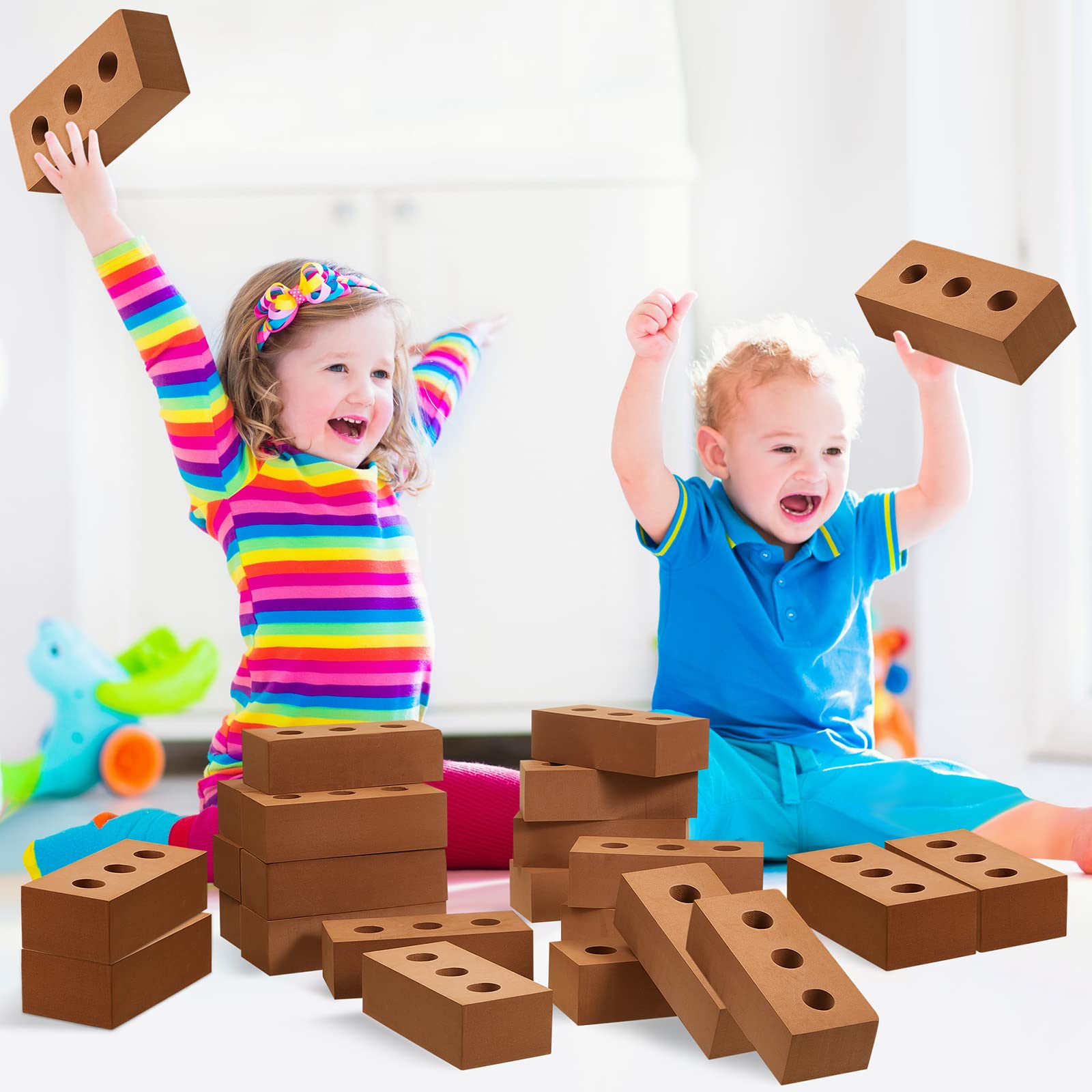 Zhanmai 50 Pack Foam Brick Building Blocks for Kids Thick Foam Cinder Blocks Large Fake Bricks Foam Toy Construction Blocks for Stacking and Construction 8 x 4 x 2.4 (Round)