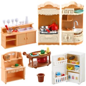 chivao 43 pcs dollhouse furniture kitchen play set miniature refrigerator with mini food pots and pans set pretend play kitchen accessories kitchen toys