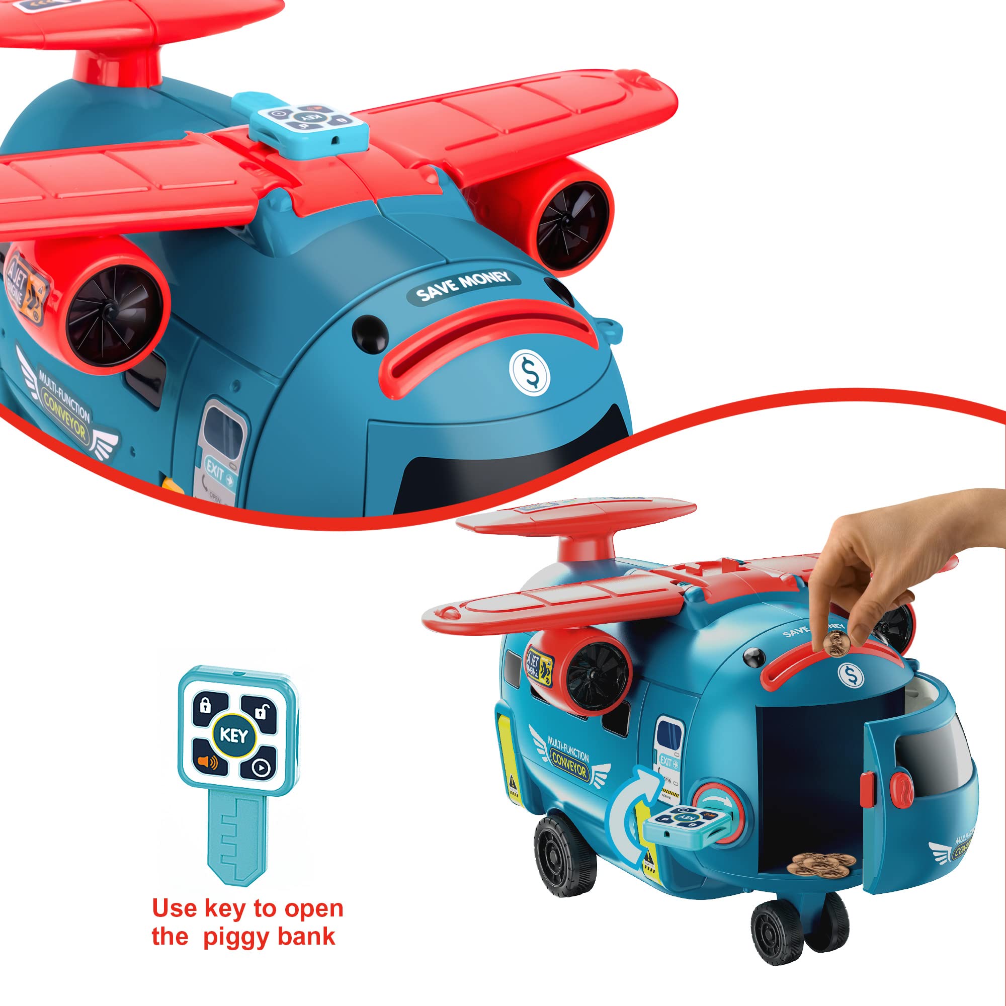 Dwi Dowellin Airplane Car Toy,Steering Wheel Toys for 3 4 5 6 Year Old Boys&Girls with Sound and Light,Toddler Educational Plane Driving Toy Gift for Kids Aged 3+, Blue