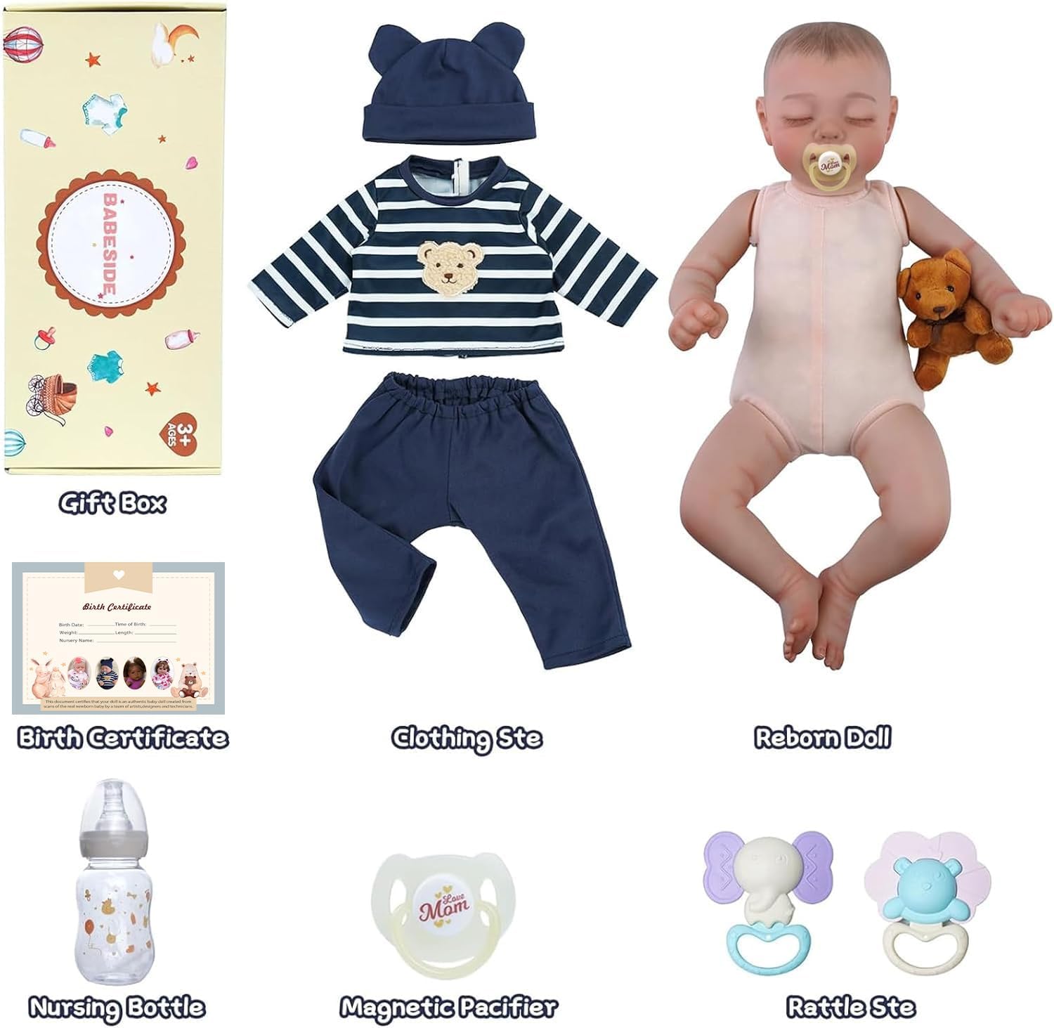 JIZHI Lifelike Reborn Baby Dolls - 18-Inch Realistic-Newborn Baby Dolls Boy Soft Body Real Life Baby Dolls with Blue Pajamas Feeding Kit for Kids Age 3+ & Collection