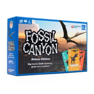 fossil canyon deluxe edition | dinosaur paleontology family game | play competitively, cooperatively, or solo | 1-6 players, ages 6 and up | field museum science booklet included