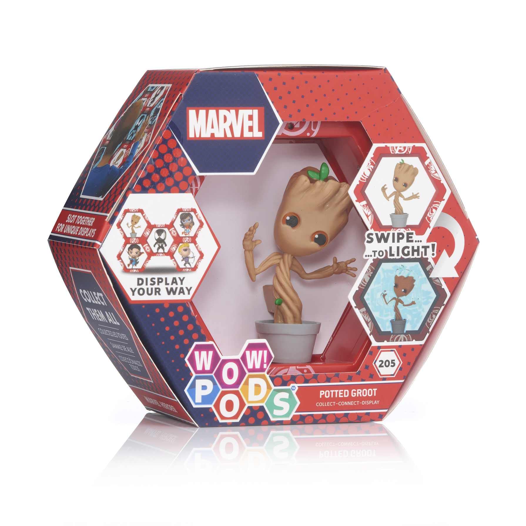 WOW! PODS Marvel Avengers Collection - Potted Groot | Superhero Light-Up Bobble-Head Figure | Official Marvel Collectable Toys & Gifts | Number 205 in Series, Beige, 4 inches