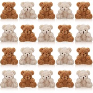 chivao 20 pcs christmas mini plush bears 4'' small bear bulk stuffed animal toys tiny soft bear doll present stuffers for keychain baby shower favors wedding party(brown, apricot)