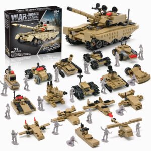 army tank toy building blocks set compatible with lego, create a armored tank or 16 small military models, with toy soldiers, great army men toys gifts for boys kids and teens age 6+ year old