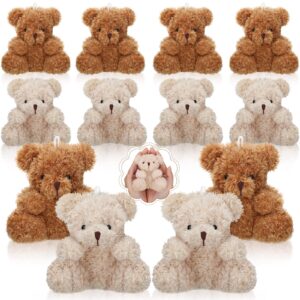 sotiff 12 pcs mini bear plush stuffed 4 inch small fuzzy bear bulk animal toy bear doll keychains decor wedding party favors for baby shower birthday party supplies(brown, apricot)