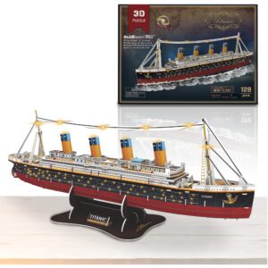 fanbusa 3d led titanic toys puzzle for adults to build, large desk decoration titanic model sailboat, watercraft ship puzzle with lights for men women wedding anniversary valentines day gifts