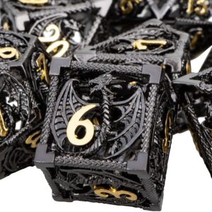 aruohha hollow dnd metal dice set black gold dungeons and dragons dice d and d dice role playing games d+d polyhedral dice 7pcs rpg d&d dice with gift box d20 d12 d10 d8 d6 d4