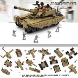 Army Tank Toy Building Blocks Set Compatible with Lego, Create a Armored Tank or 16 Small Military Models, with Toy Soldiers, Great Army Men Toys Gifts for Boys Kids and Teens Age 6+ Year Old