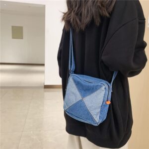 GOQUFOY Small Crossbody Bags for Women Summer Denim Blue Jean Cute Mini Tote Shoulder Bag with Zipper Teens Handbags Cellphone Canvas Cross Body Bag Purses Wallets Everyday Crossover 2024 Trendy