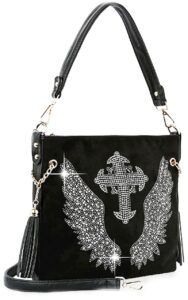 zzfab winged cross rhinestones crossbody bag bling pure