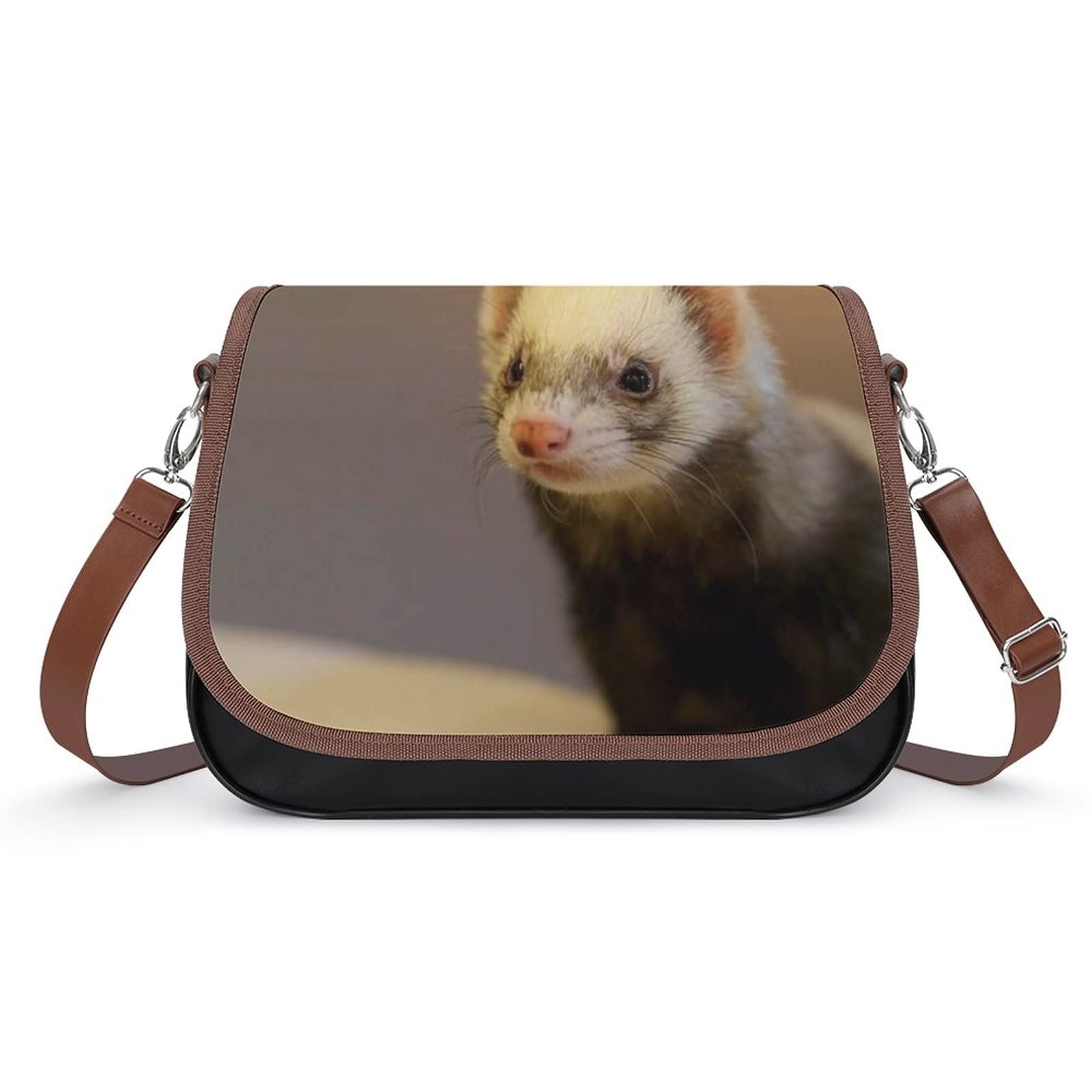 Cute Ferret Face Women's Vintage Crossbody Shoulder Bag Leather Handbags Small Purse