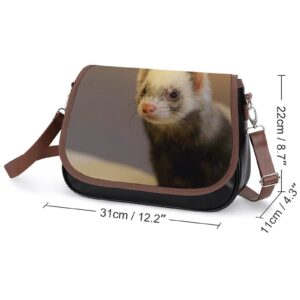 Cute Ferret Face Women's Vintage Crossbody Shoulder Bag Leather Handbags Small Purse