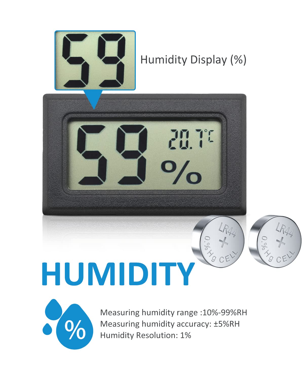 8PCS Mini LCD Digital Thermo-Hygrometer Thermometer, diymore Humidity Temperature Tester Embedded Mini Hygrometer Indoor Room with Batteries(Only ℃ Display)