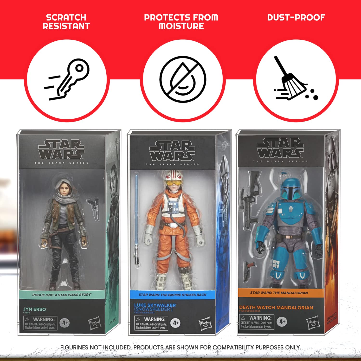 EVORETRO Action Figure Display Protective Case for Star Wars Black Series with Angled Corners Regular, 6 inches Boxed Carded Action Figures - 10 Pack - Ultra Clear PET Plastic Box Protector