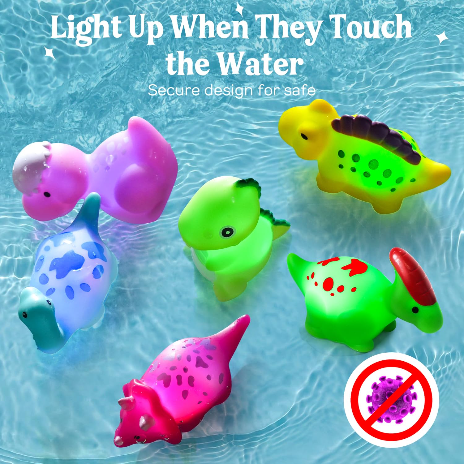 TOY Life Dinosaur Bath Toys for Kids Ages 4-8, Bath Toys for Kids Ages 1-3, Light Up Bath Toys for Boys Girls, Toddler Bath Time Toy, Baby Bath Toys, No Hole Bath Toys, Bathtub Toy for Toddler.