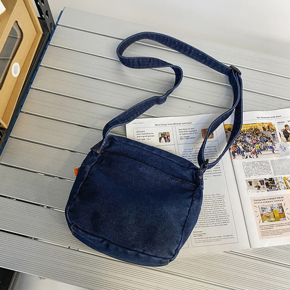 GOQUFOY Small Crossbody Bags for Women Summer Denim Blue Jean Cute Mini Tote Shoulder Bag with Zipper Teens Handbags Cellphone Canvas Cross Body Bag Purses Wallets Everyday Crossover 2024 Trendy