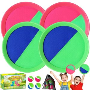 zmlm toss catch ball toy set: upgraded kid outdoor toy game beach backyard lawn sport activity fun outside indoor family toy for age 3-12 girl boy kid birthday gift with 4 sticky paddles 4 throw balls