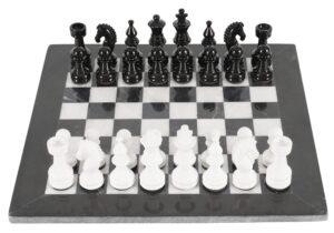 marblous krafts 15 inches black & white chess set with 32 metallic figures & 2 extra queens and marble board - large staunton handmade chess game & chess sets for adults and family